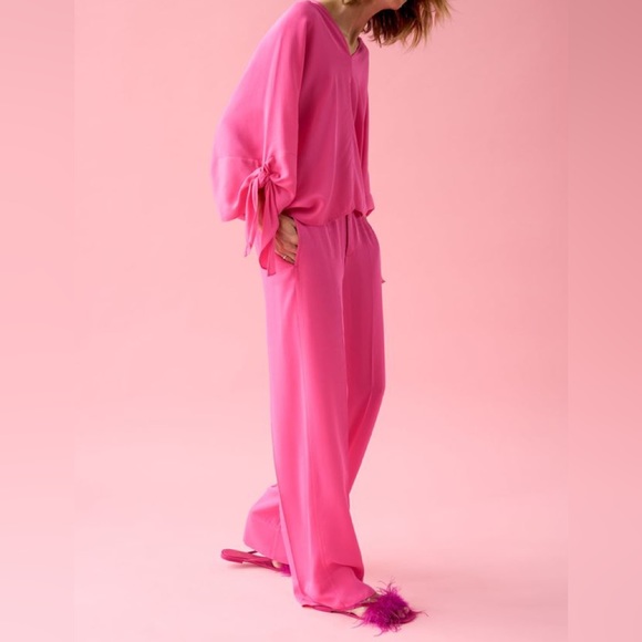 Zara | Tops | Zara Woman Neon Pink Fluid Tied Blouse | Poshmark